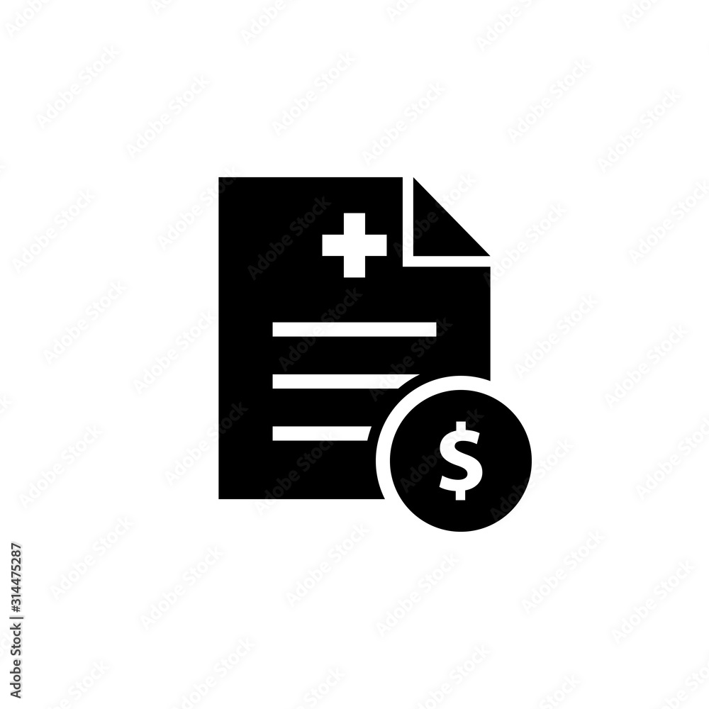 Medical cost silhouette icon. Clipart image isolated on white ...