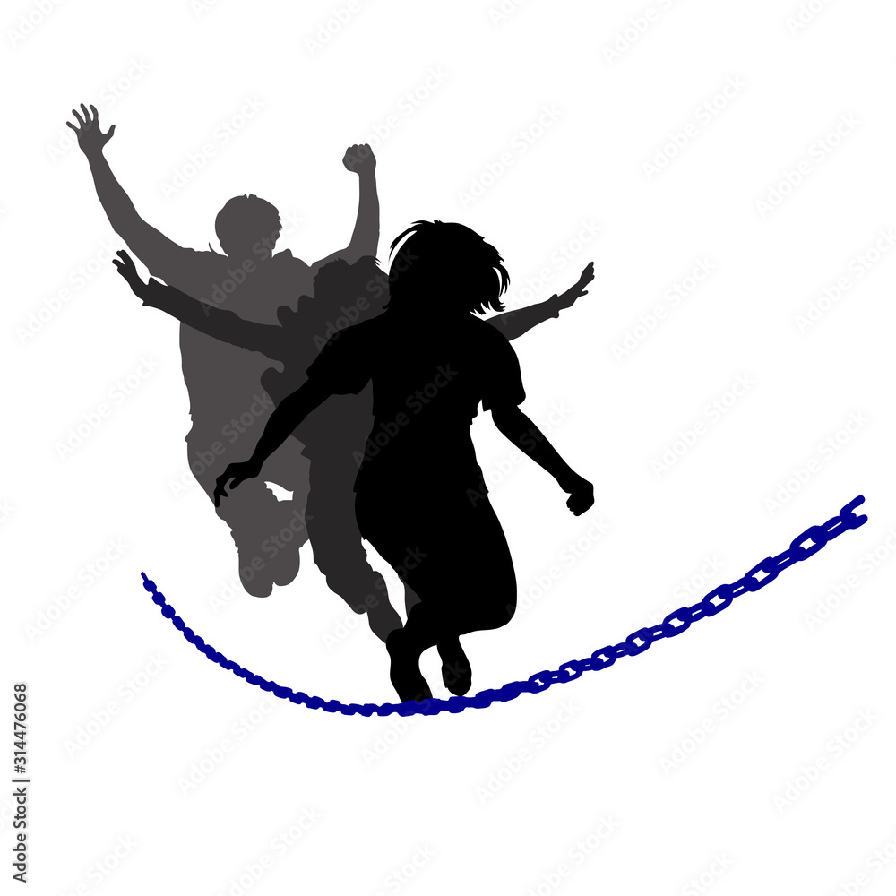 Vector silhouettes of three people, 2 girls and a guy jumping over an ...