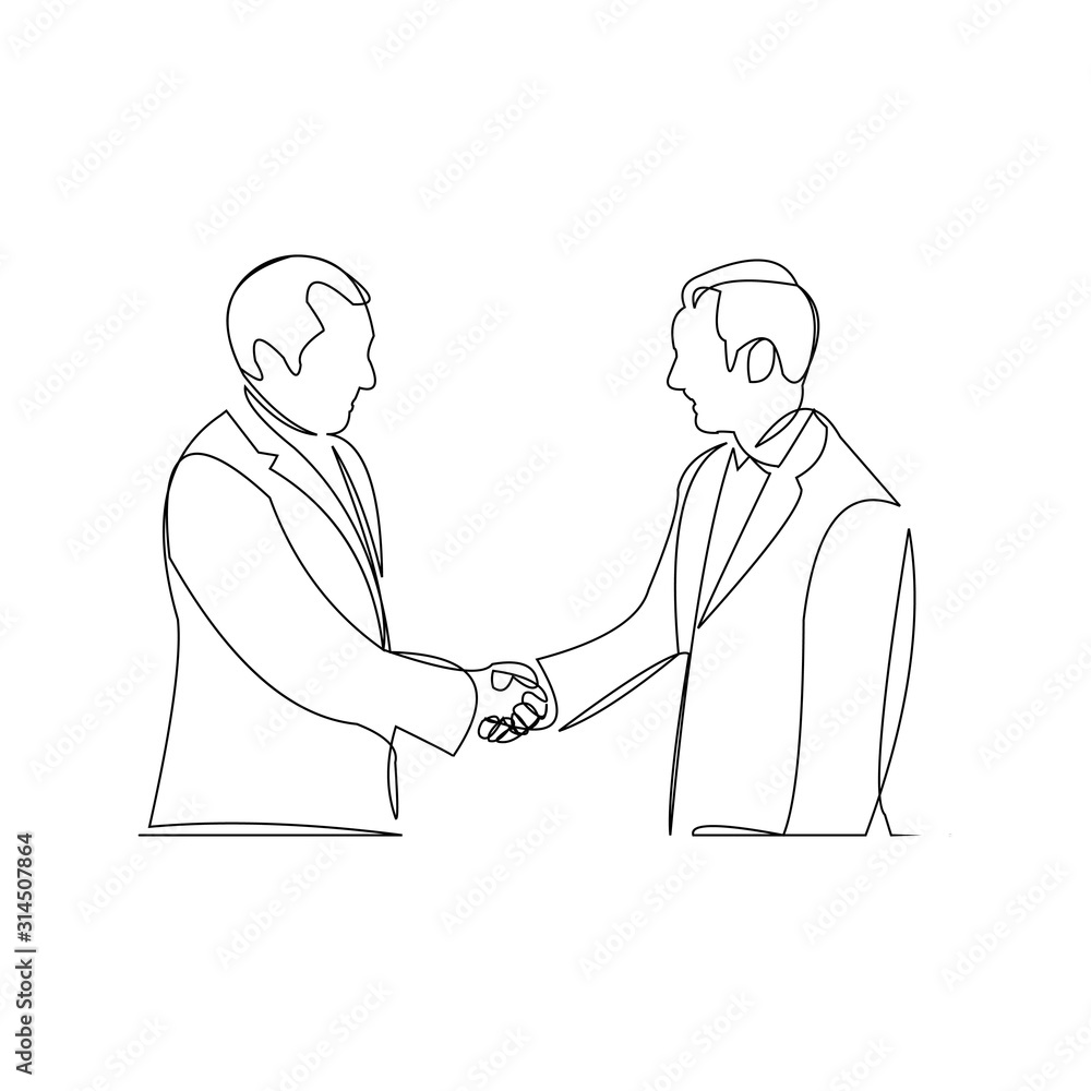 continuous line drawing of two business man is handshake. Vector ...