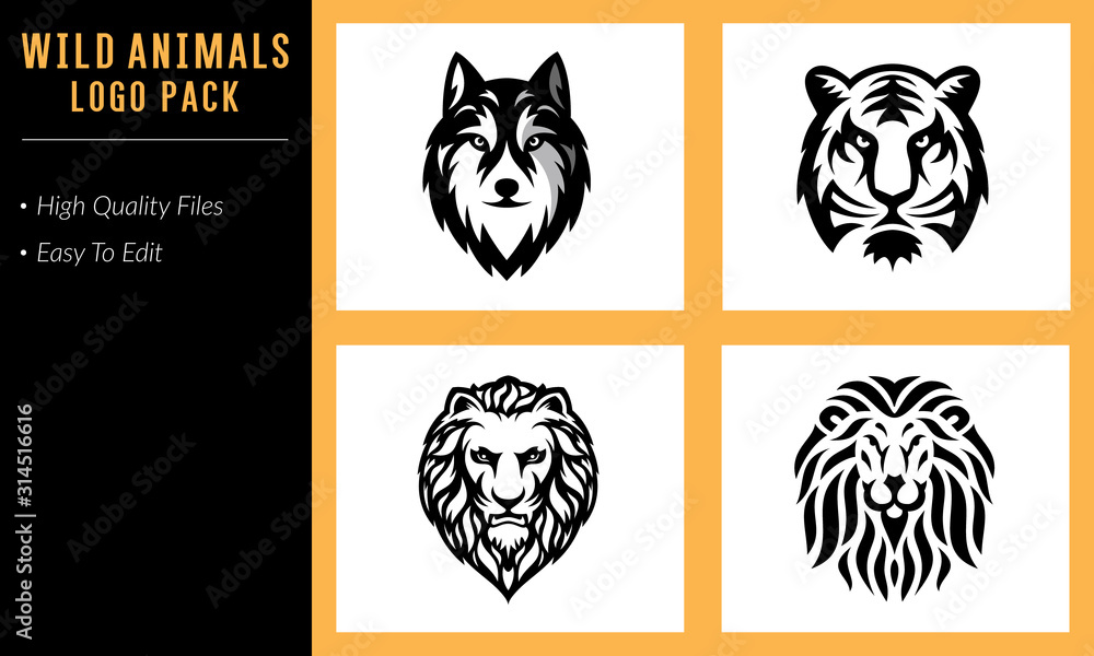 Wild Animals Logo Pack - 4 unique mascot animal logos. Stock Vector ...