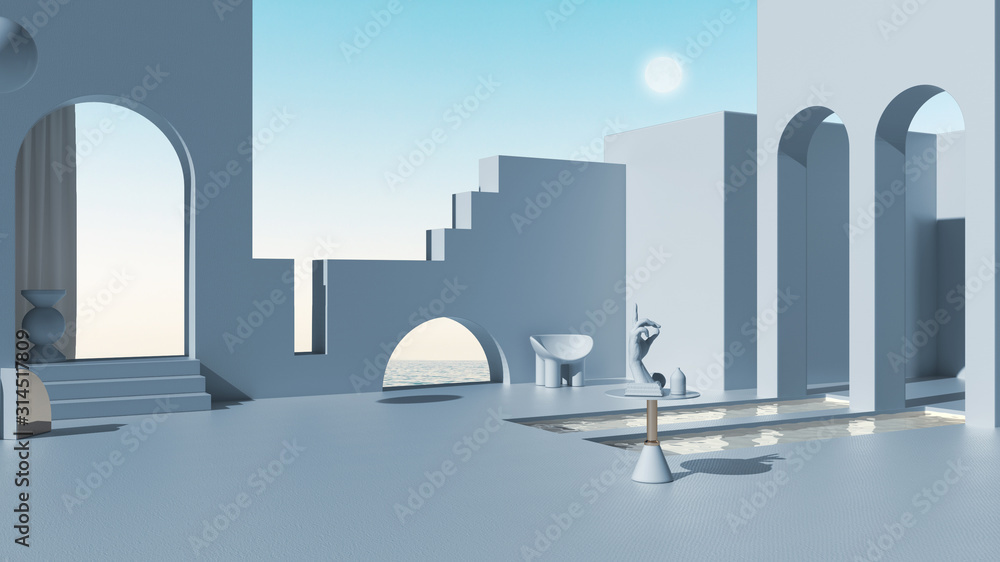 Imaginary fictional architecture, dreamlike empty space, design of ...