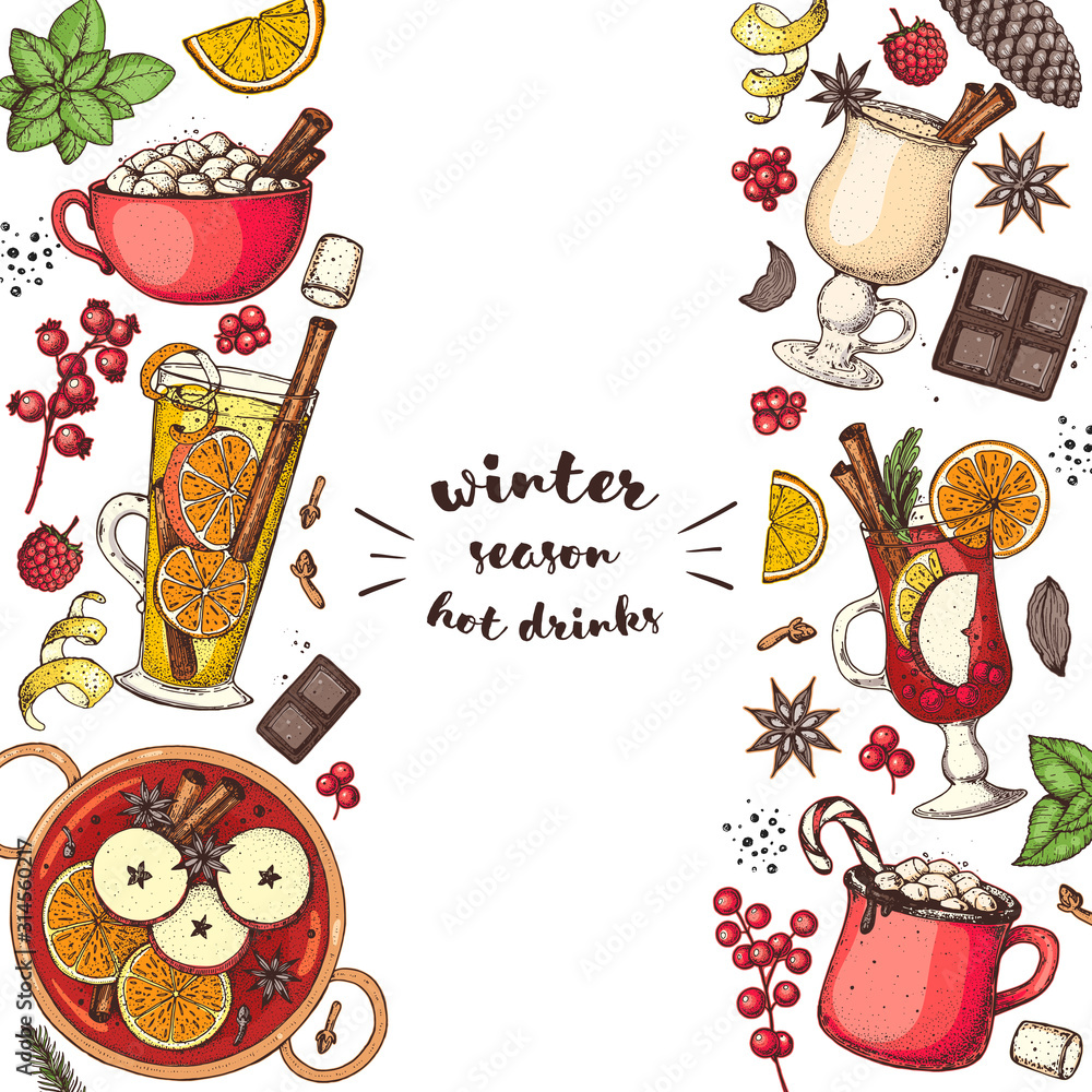 Стоковое векторное изображение «Hot drinks for design. Mulled wine ...
