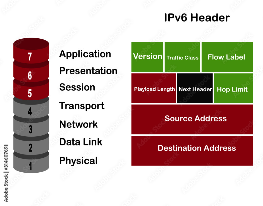 OSI layer model and ipv6 header Stock Vector | Adobe Stock