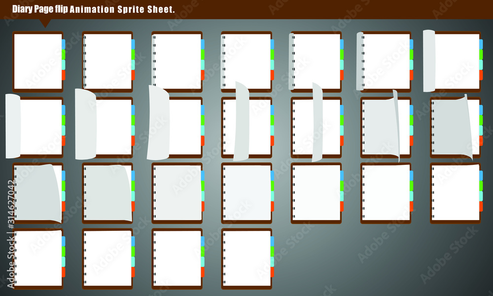 Vector de Stock Diary Page Flip Animation sprite sheet. Page Flip ...