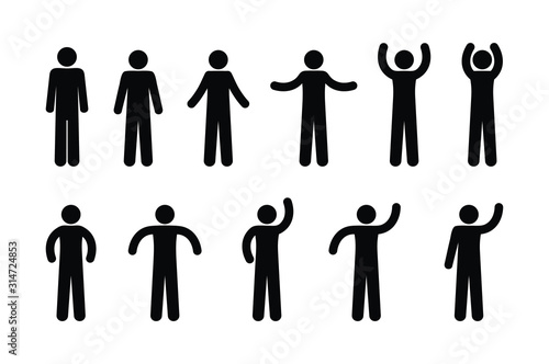 people make various basic hand movements, man, human body stick figure ...