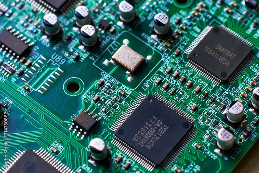 printed circuit Board with chips and radio components electronics Stock ...