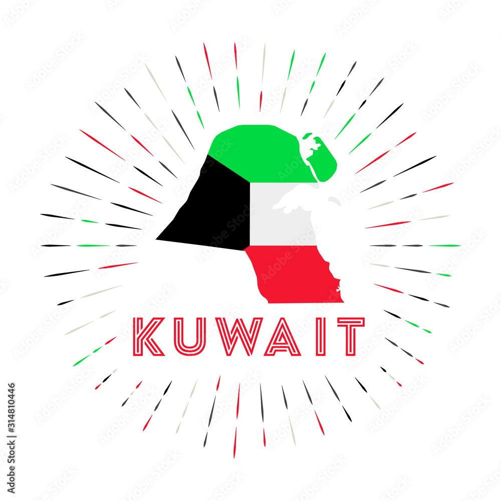 Kuwait sunburst badge. The country sign with a map of Kuwait with the ...