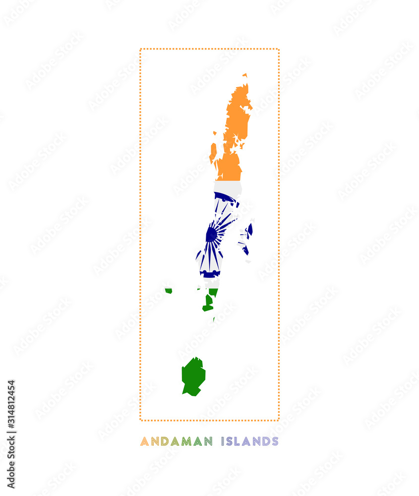 Andaman Islands Logo. Map of Andaman Islands with island name and flag ...