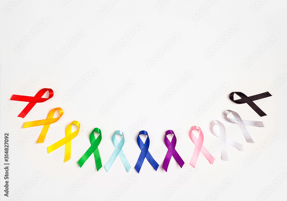 World cancer day concept, February 4. Colorful awareness ribbons on ...