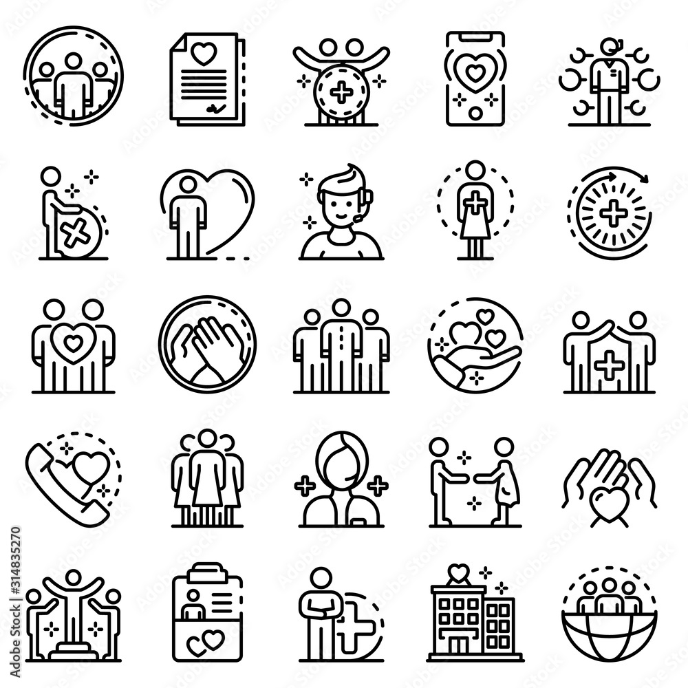 Social service icons set. Outline set of social service vector icons ...