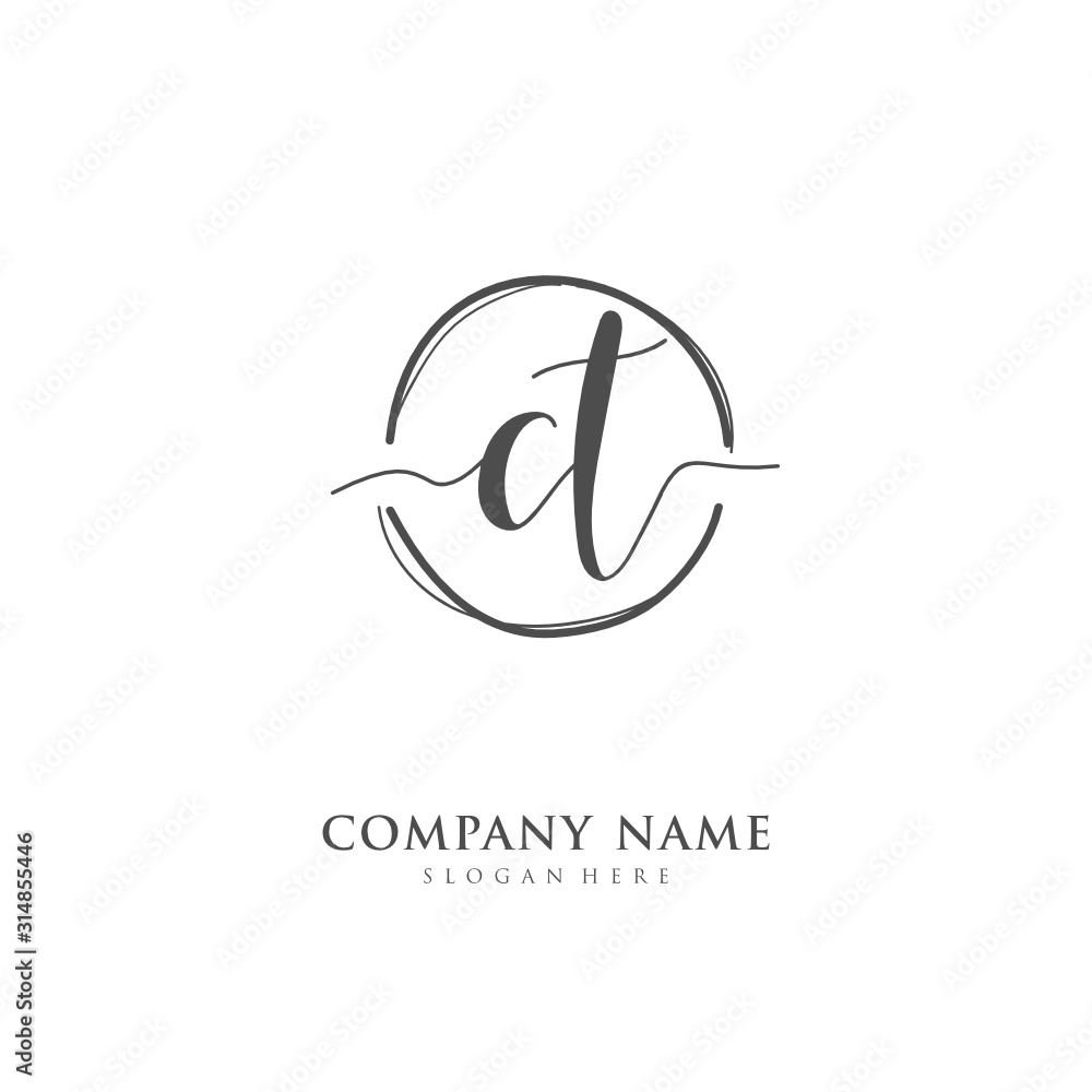 Handwritten initial letter C T CT for identity and logo. Vector logo ...