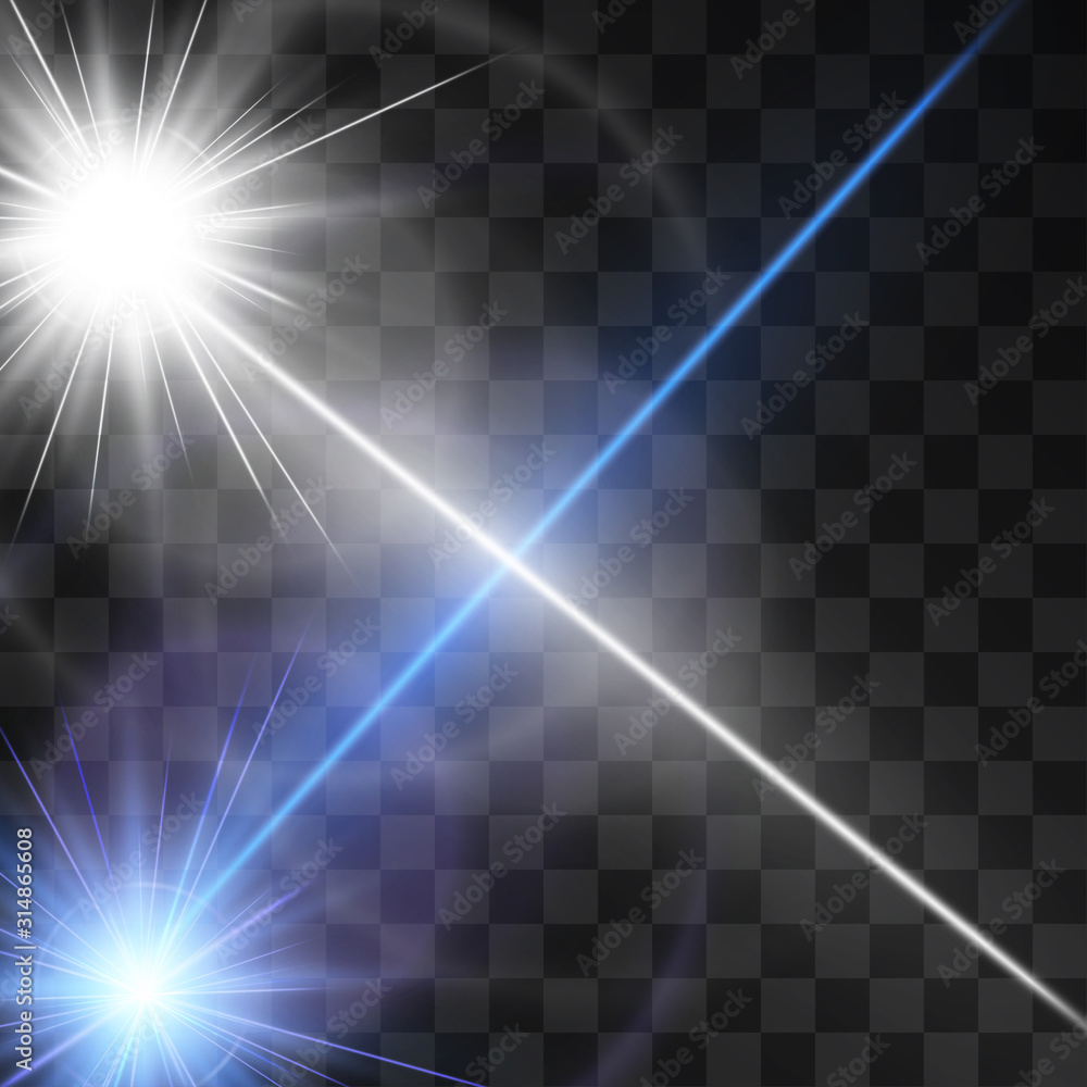 Laser beam light effect, burning explosion isolated on transparent ...