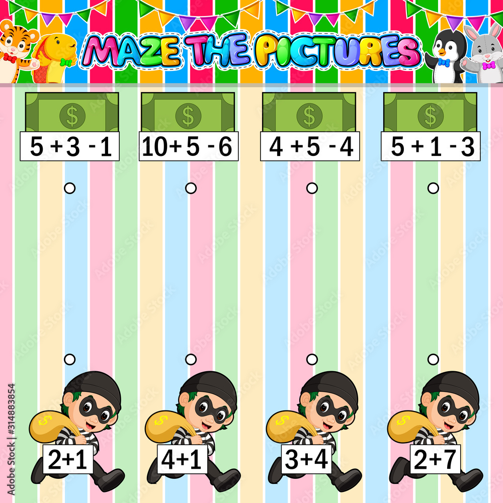 Worksheet with exercises for children on addition and subtraction ...