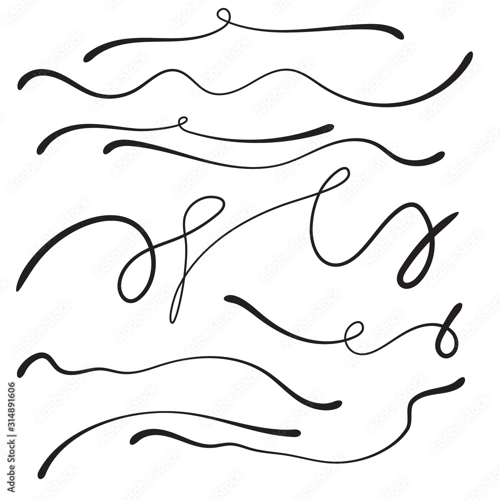 Vector set of hand drawn underline. Black scribble brush strokes ...