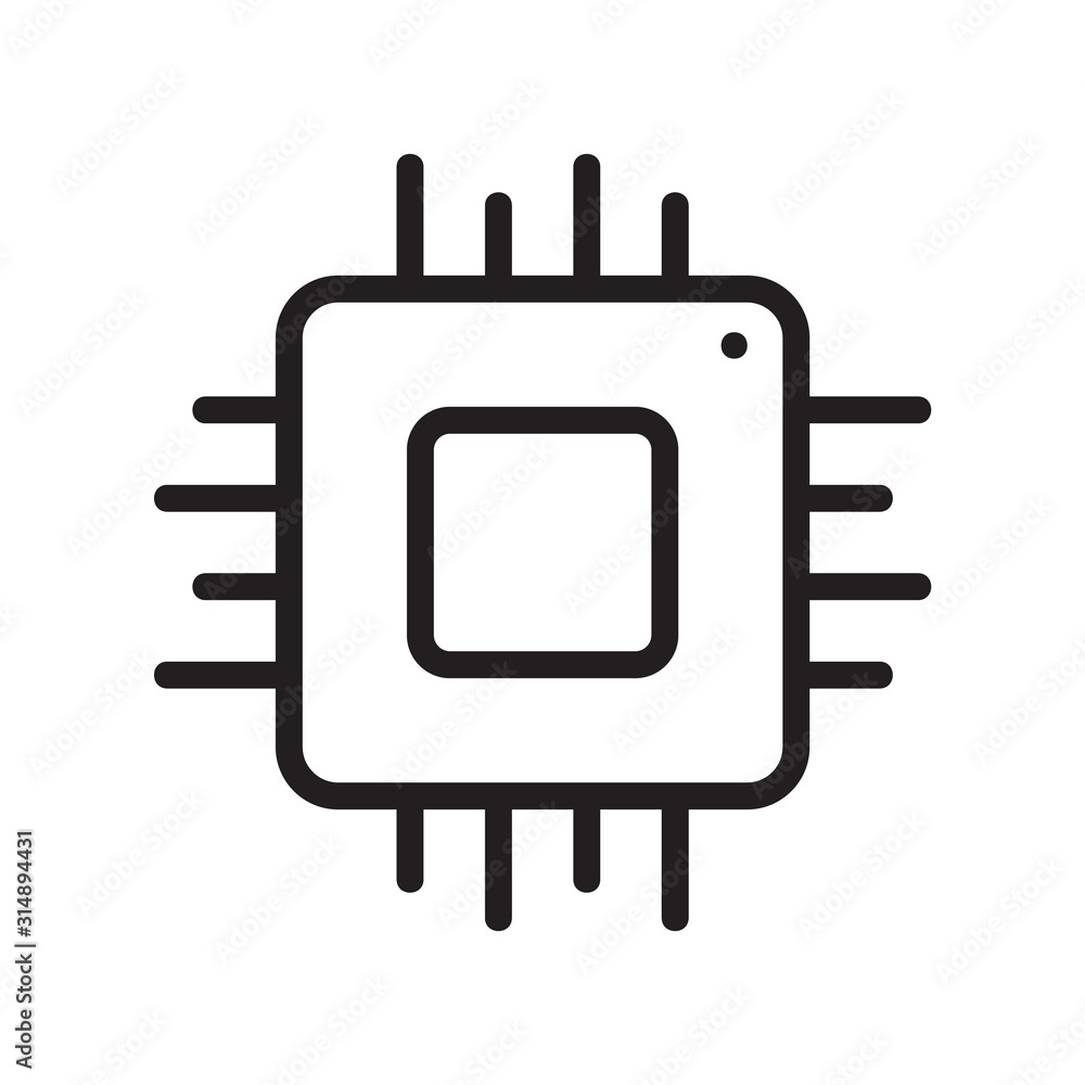 Computer chip icon. Linear template for digital tech logo. Black simple ...