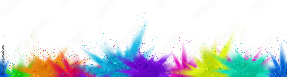 Colorful powder paint splash, color explosion decorative frame ...