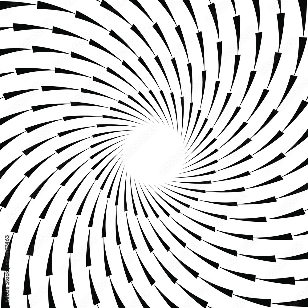 Radial curvy black triangle stripes in round form. Design element for ...