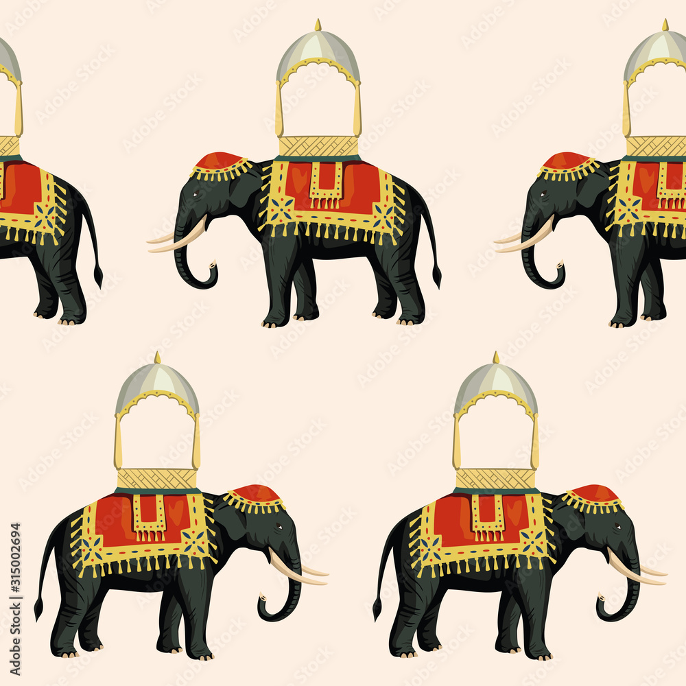 Vintage indian elephant seamless pattern pink background. Exotic ...