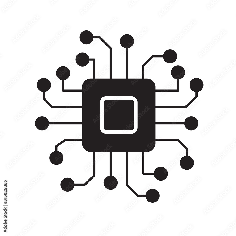 Cutout silhouette square microchip with wires icon. Outline logo ...