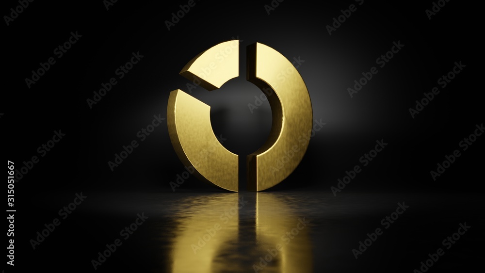 gold metal symbol of pie chart 3D rendering with blurry reflection on ...