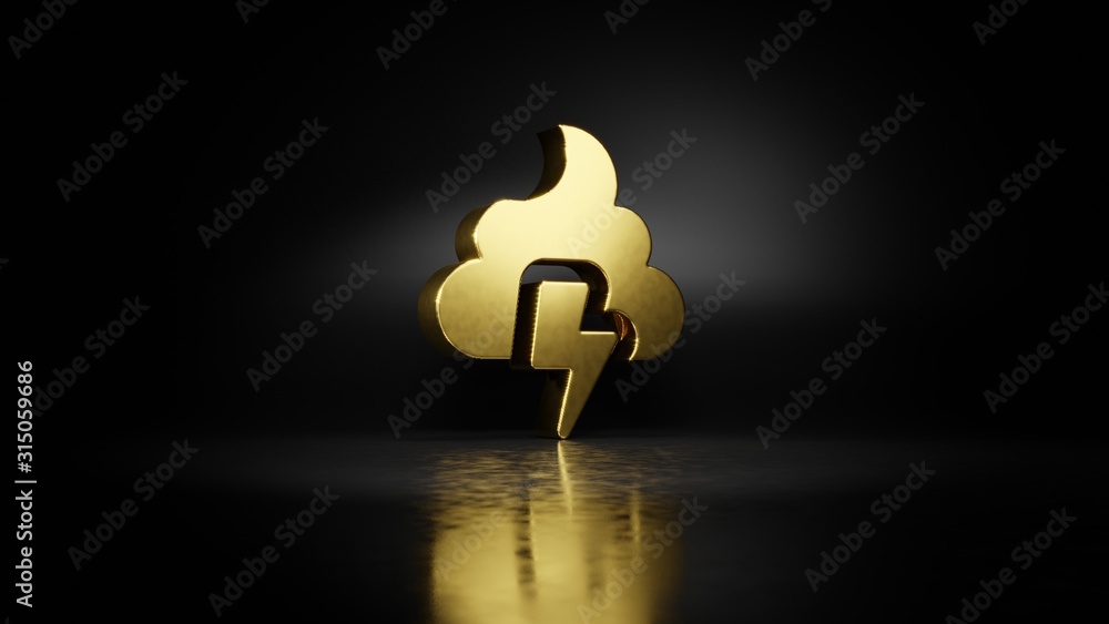 gold metal symbol of poo storm 3D rendering with blurry reflection on ...