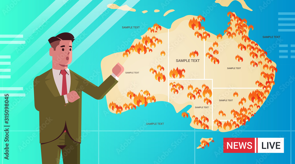 breaking news reporter journalist live brodcasting map of Australia ...