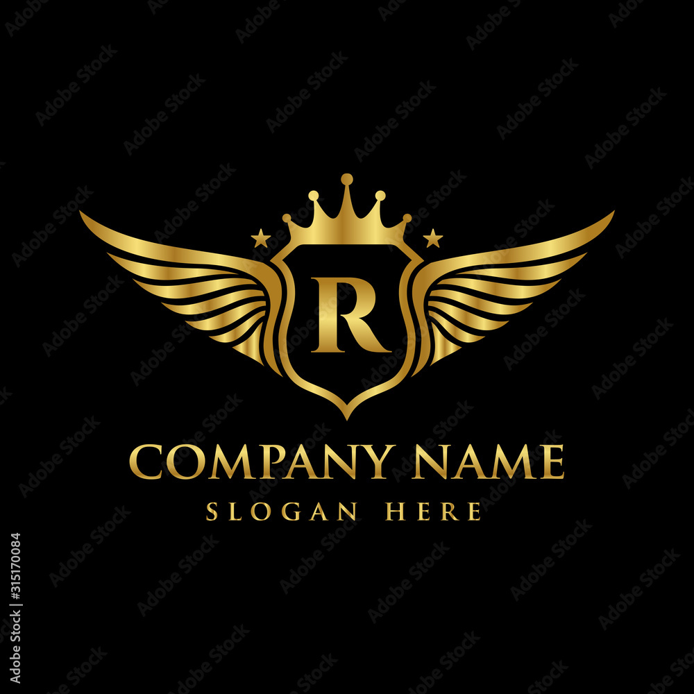 Luxury royal wing Letter R crest Gold color Logo vector, Victory logo ...