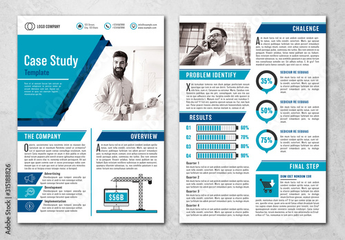 Case Study Layout with Blue Accents. Buy this stock template and ...