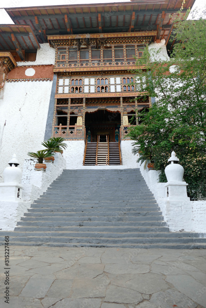 Punakha Dzong fortress sits at the confluence of two rivers-Pho Chu and ...