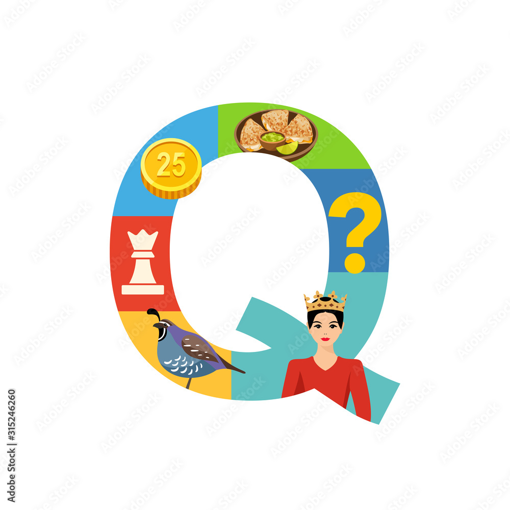 Letter Q learning poster for kids. Alphabet and English language ...