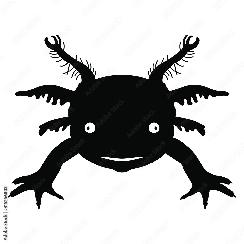 Isolated vector illustration. Stylized funny face of axolotl. Mexican ...