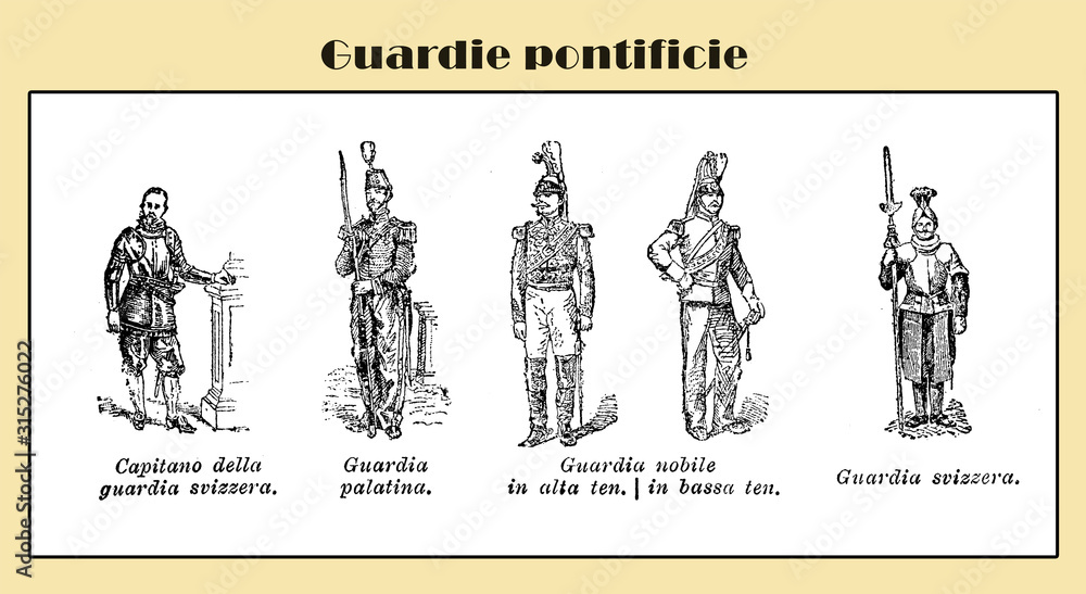 Pontifical guard uniforms of Vatican city, illustrated Italian lexicon ...