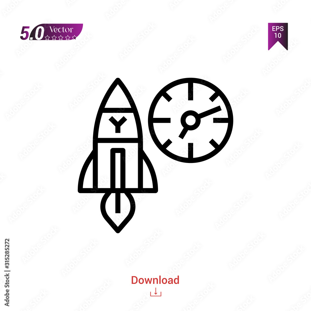 Outline rocket-launch icon vector isolated on white background. Graphic ...