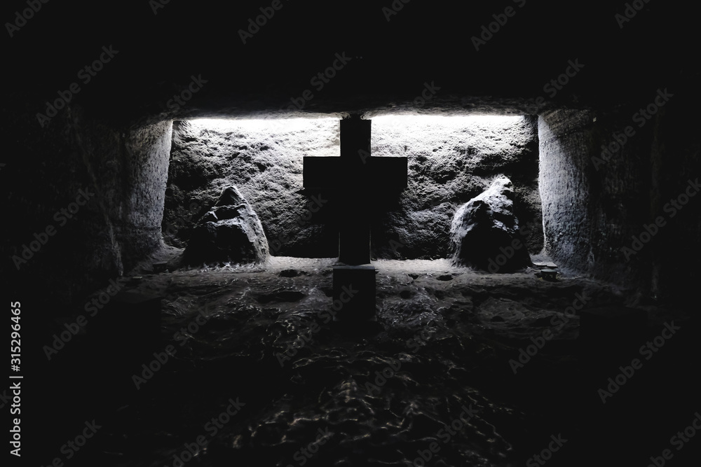 Colombia. An unusual church near Bogotá in a salt grotto. The symbol of ...