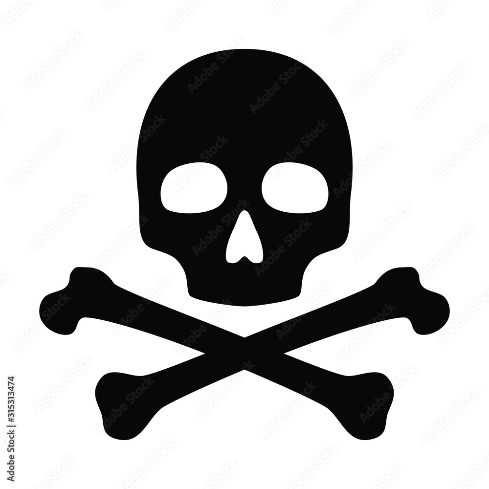 Crossed bones and skull logo icon. death or poisonous object symbol ...