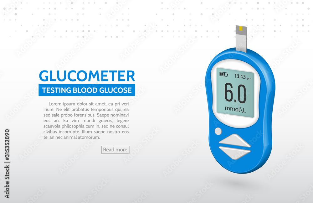 Realistic glucose meter vector illustration. Diabetes blood glucose ...