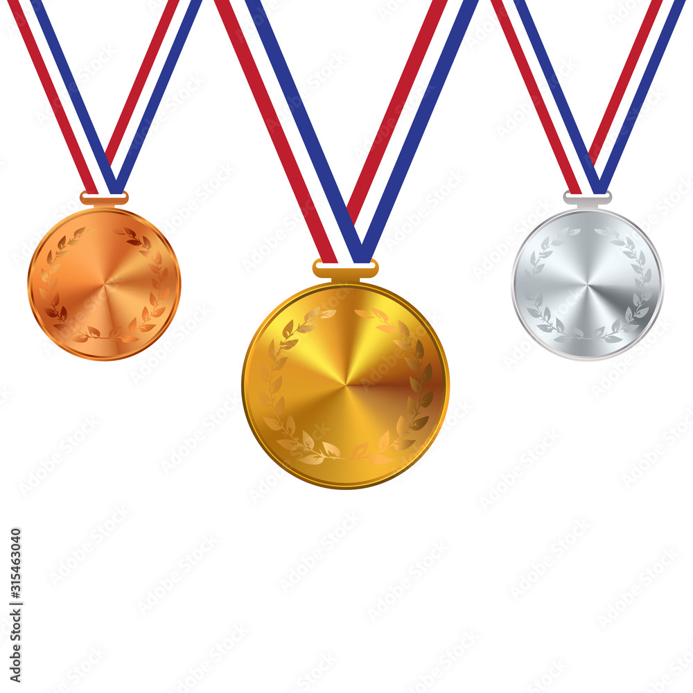 Winner Gold, Silver, Bronze Medals Set Vector. Metal Realistic Badge ...