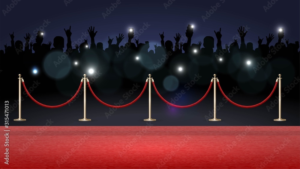 Red carpet and crowd of fans, paparazzi photographing a star on the red ...