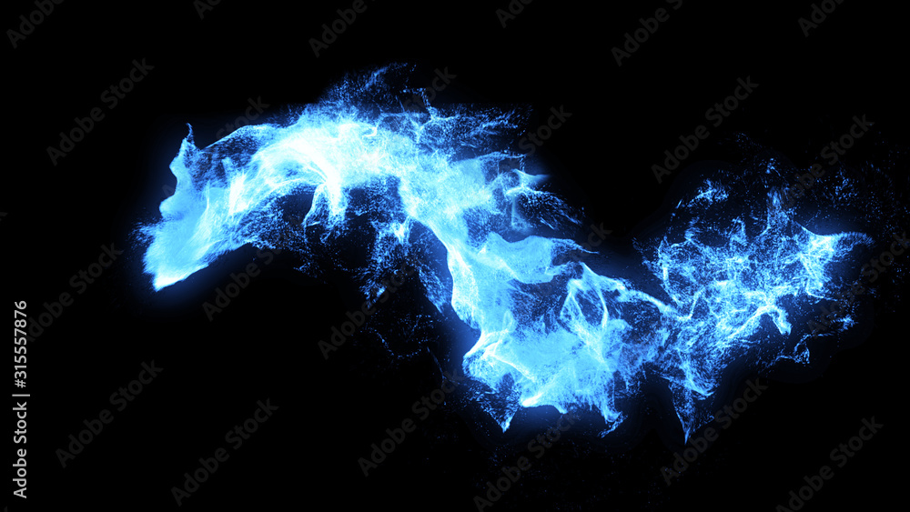 Blue Fire/Particles Concept Design with spark. 3d illustration. Stock ...