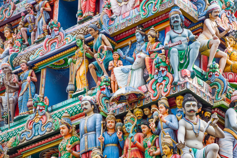 colorful dome of a hindu temple. Hinduism. statues of hindu gods and ...