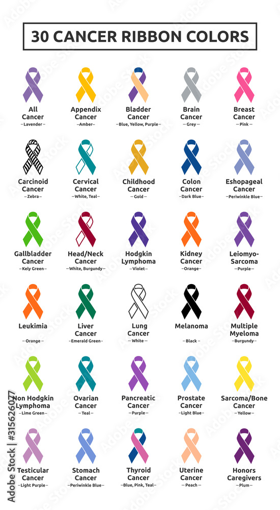 30 Sets Cancer Color Ribbons Stock Vector | Adobe Stock