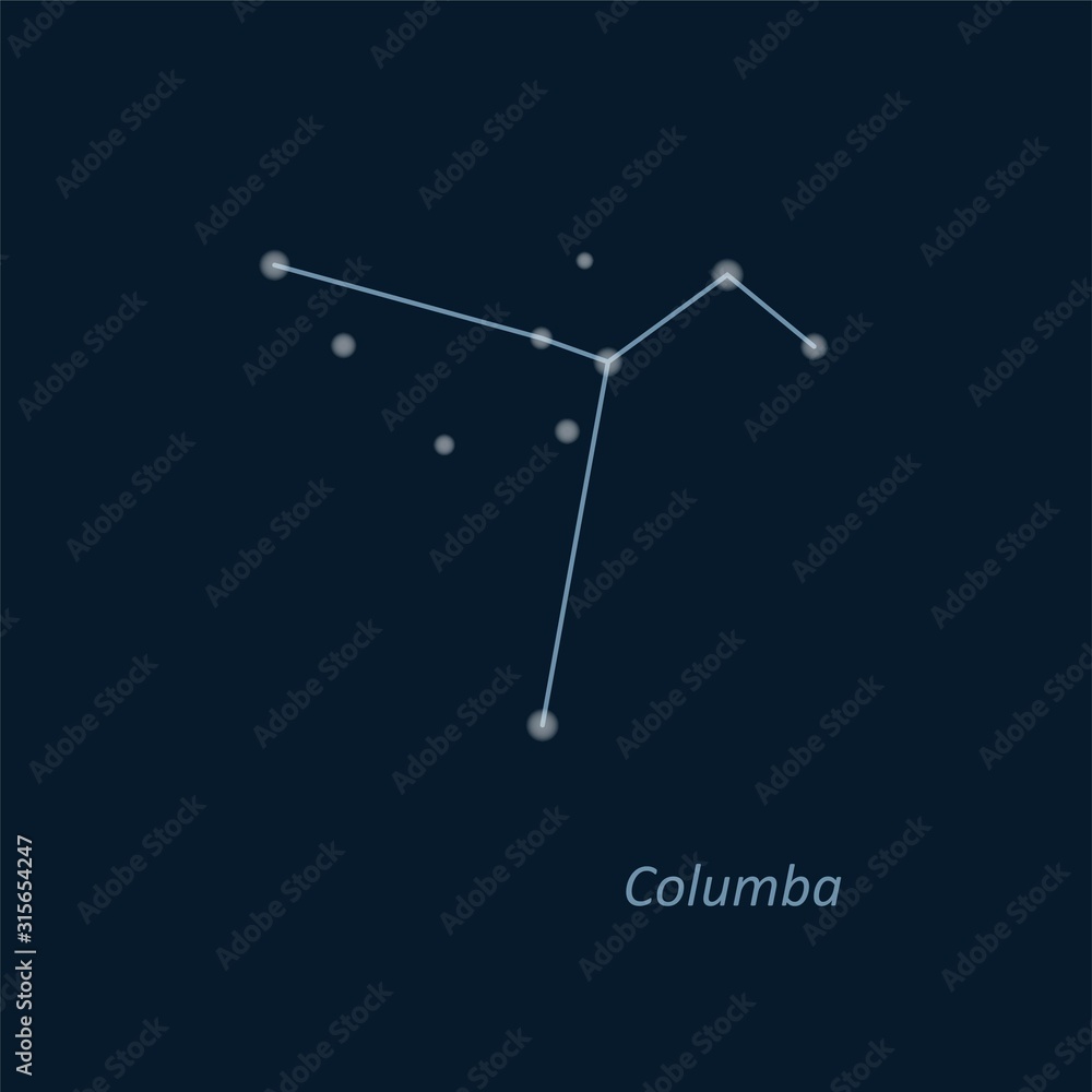 Science astronomy, star chart on deep blue background. Columba (col ...