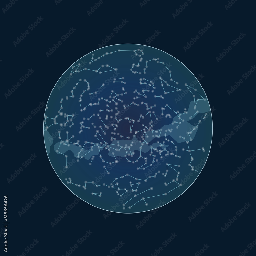 Celestial map of the night sky. Vector starry Southern hemisphere ...