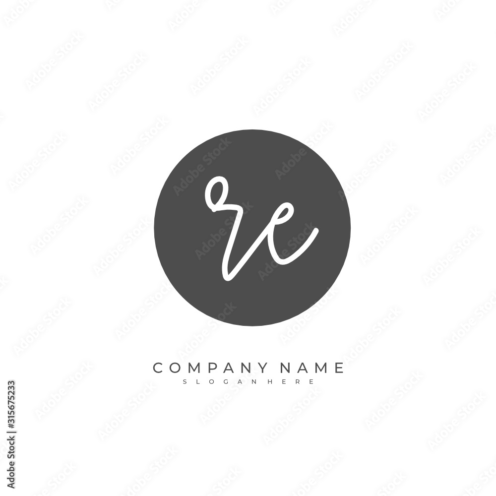 Handwritten initial letter R E RE for identity and logo. Vector logo ...