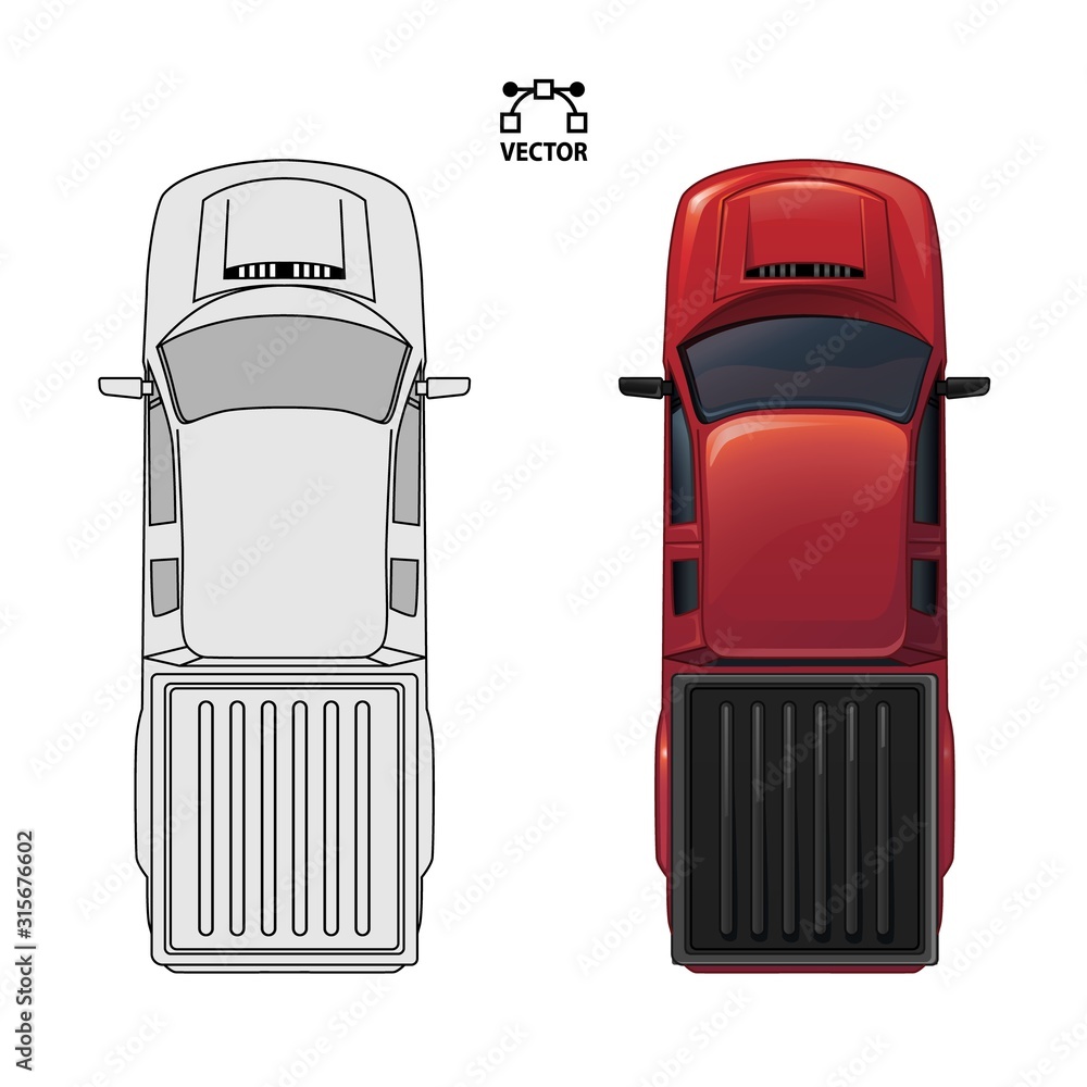 car top view sketch contour shape and red color pickup , for parking ...