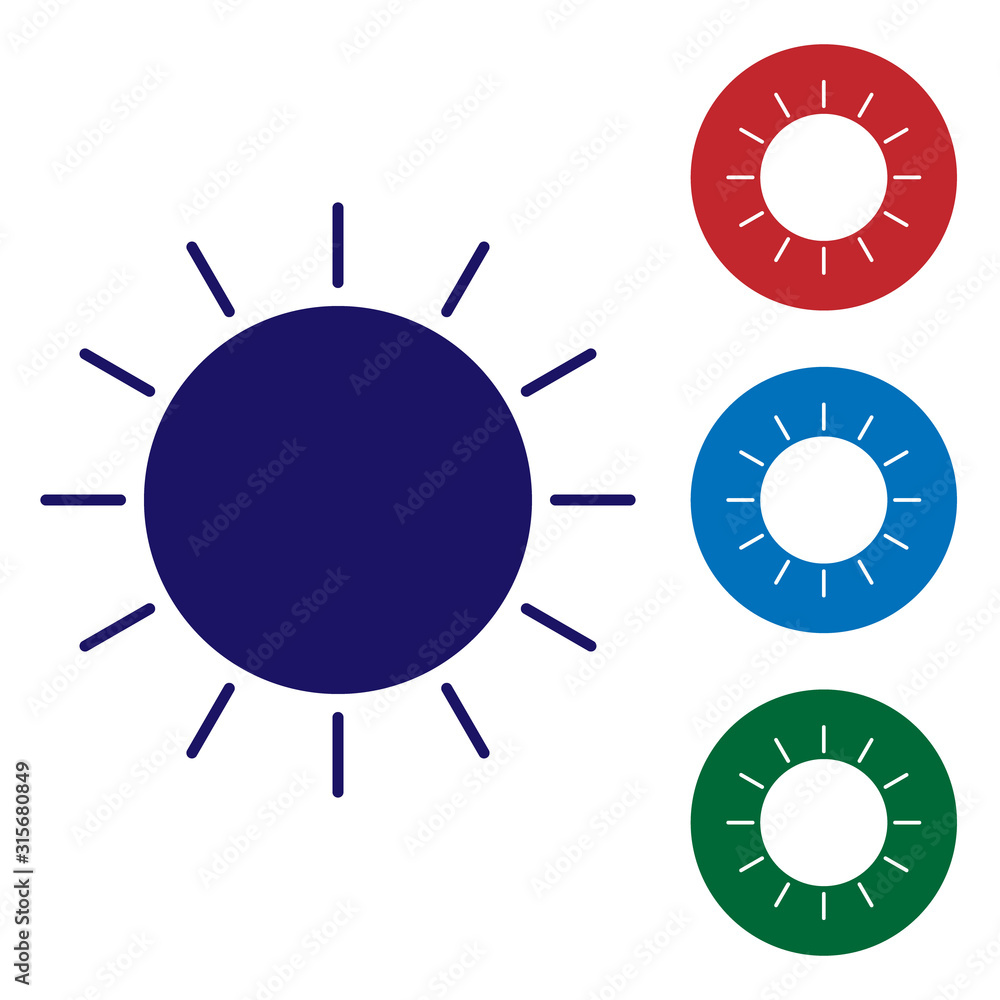 Blue Sun icon isolated on white background. Set color icons in circle ...