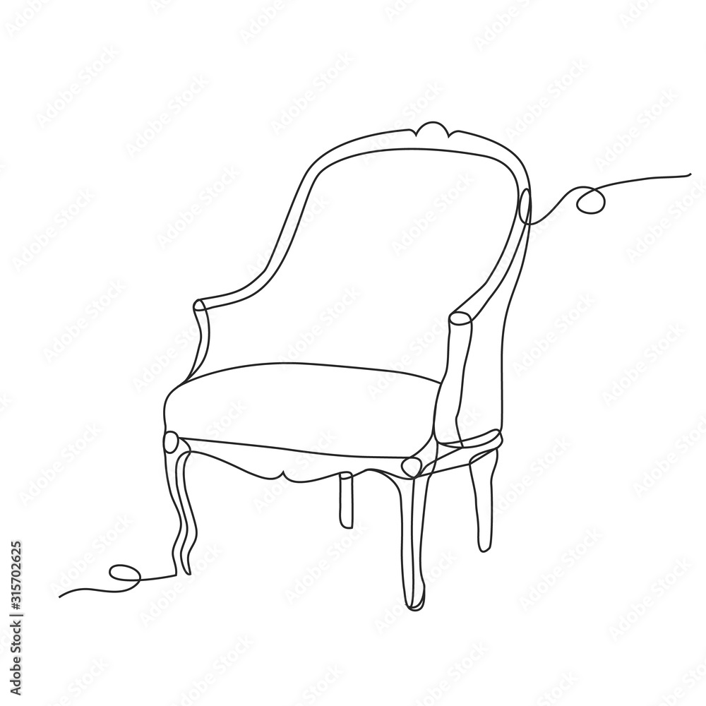 Vintage chair one line drawing on white isolated background Stock ...
