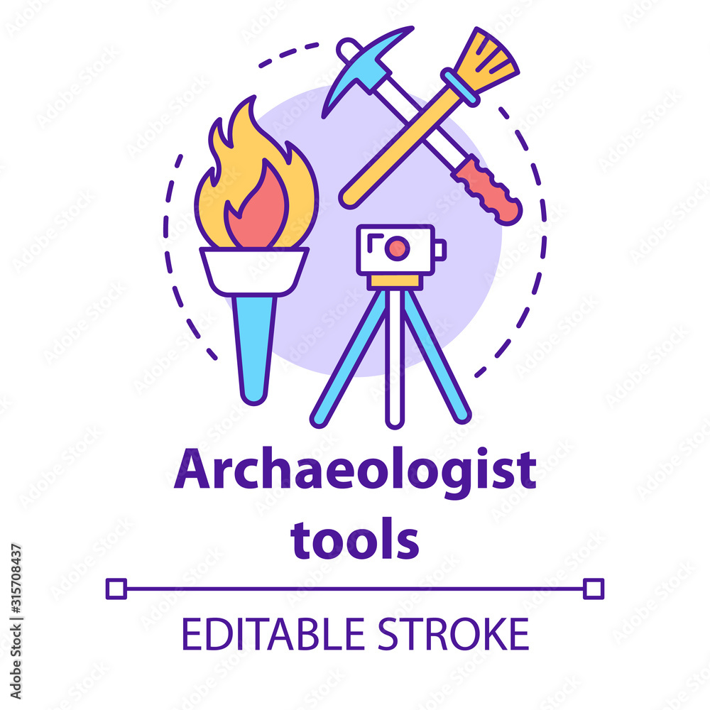 Archaeologist tools concept icon. Archelogy research. Treasure hunter ...
