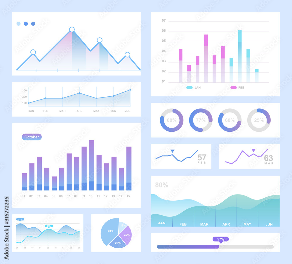 Infographic color vector illustration set. Info pie charts, digram ...