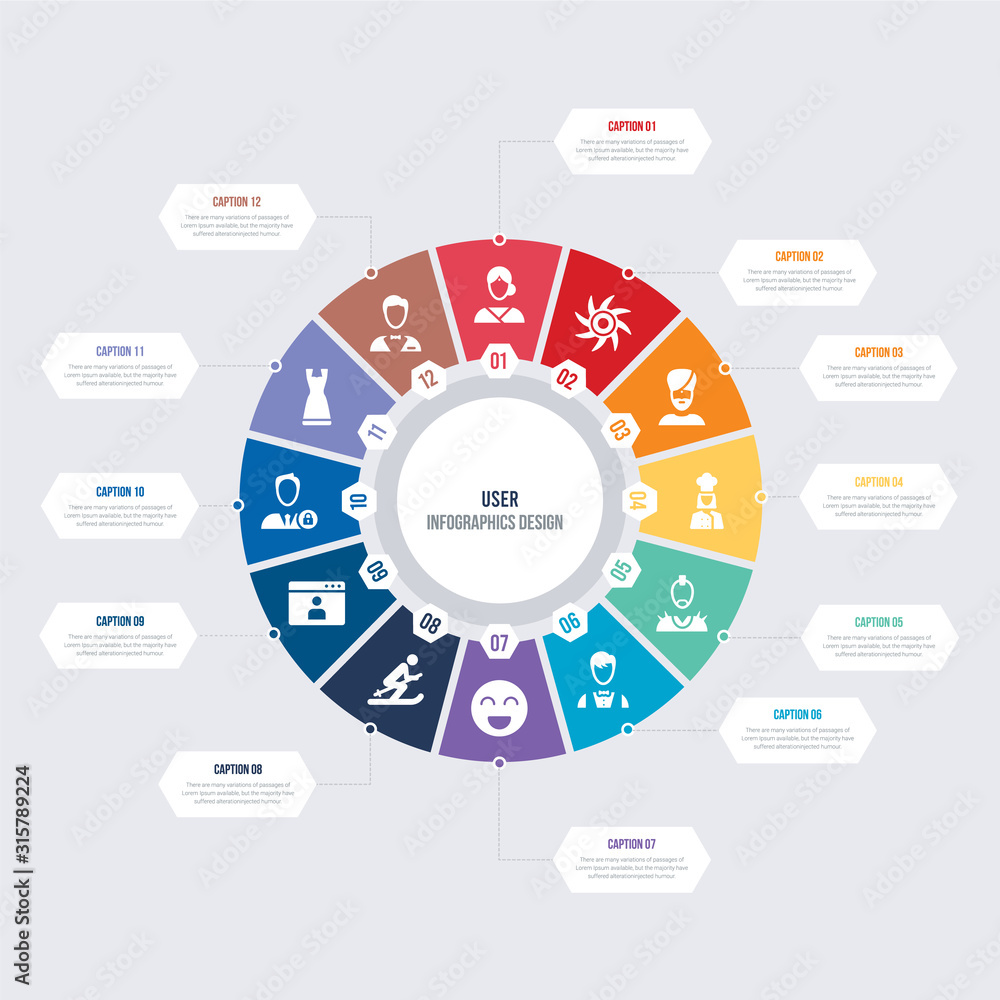 round 12 options user infographic template design. groom avatar, gown ...